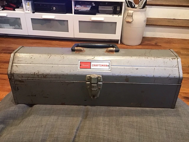 VINTAGE CRAFTSMAN METAL Tombstone Hip Roof Tool Box Coffin Red Tray £48 ...