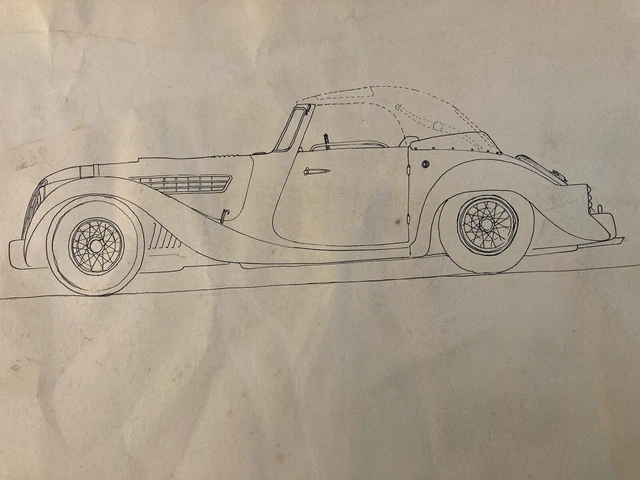 VERY NICE DRAWING Ink Paper Design Car Collection Art 1950 Automobile ...