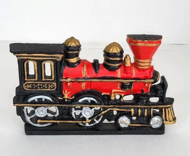 CAST IRON LOCOMOTIVE train engine railroad decor Display red 7x4x2 ...