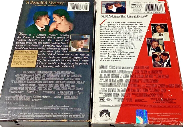 A BEAUTIFUL MIND: Russell Crowe, VHS 2002, Sabrina: Julia Ormond, VHS ...