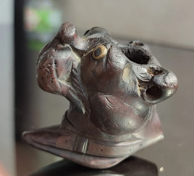 ANCIEN FOURREAU DE Pipe Sculpté Tete De Chien Dog En Bruyère Fin Xixè ...