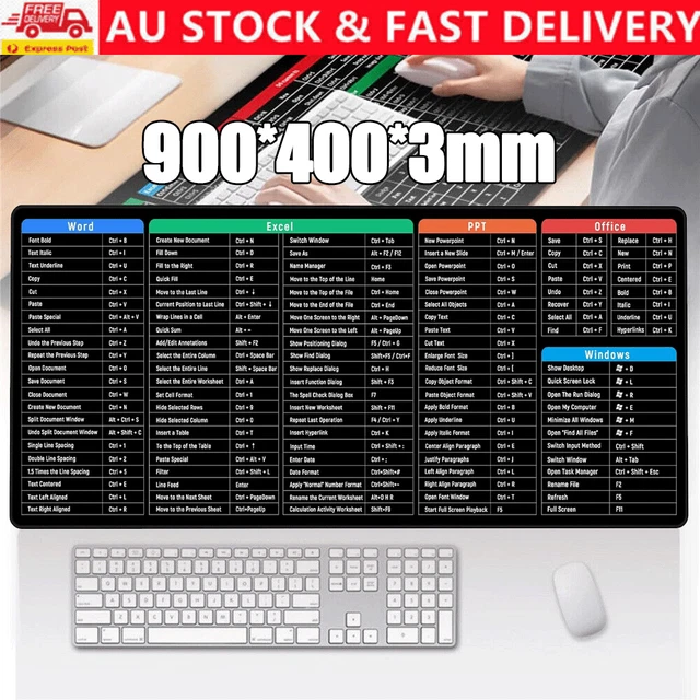 QUICK KEY LARGE Anti-Slip Keyboard Mouse Desk Pad with Office Software ...