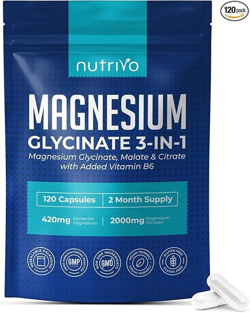 MAGNESIUM GLYCINATE 3-IN-1 Complex 2000mg with B6 | 120 Capsules High ...