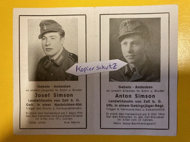 2. WK DEATH Card Sterbebild 2 Brüder Uffz. Geb. Jäger Karpathenvorland ...