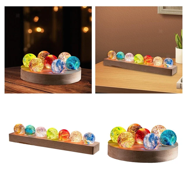 GLASS BALL NIGHT Light Wooden Base Glowing Desktop Ornament USB LED ...