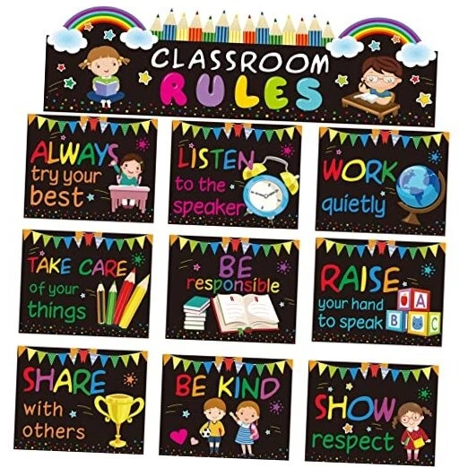 CLASSROOM DECORATIONS BULLETIN Board Poster Banner Set ClassRules Black ...