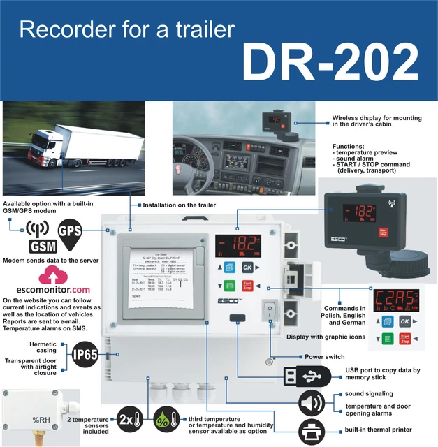 TRUCK TRAILER DATALOGGER with Printer Temperature Humidity Recorder ...