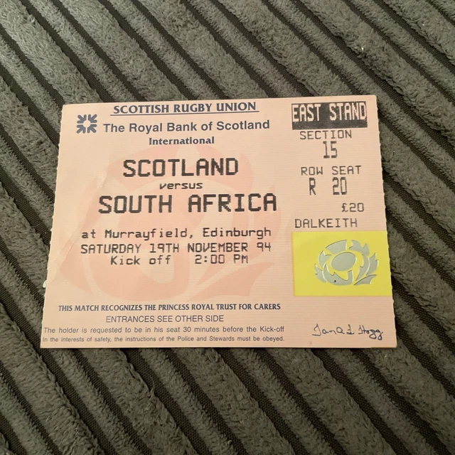 1994 SCOTLAND V South Africa Springboks International Test Tour Rugby ...