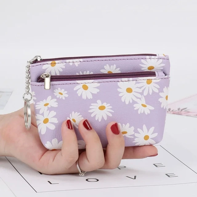 POUCH MINI WALLETS Clutch Coin Bag Portable Daisy Print Coin Purse ...