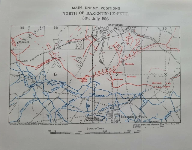 WW1 MAP MAIN ENEMY POSITIONS NORTH OF BAZENTIN-LE-PETIT 30th JULY 1916 ...