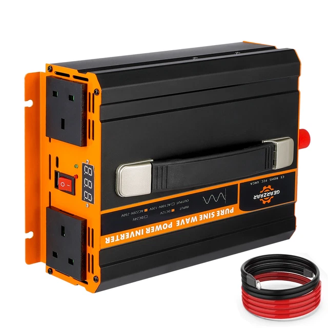 3000W PURE SINE Wave Power Inverter 12V USB Type-C LED UK Plug Portable ...