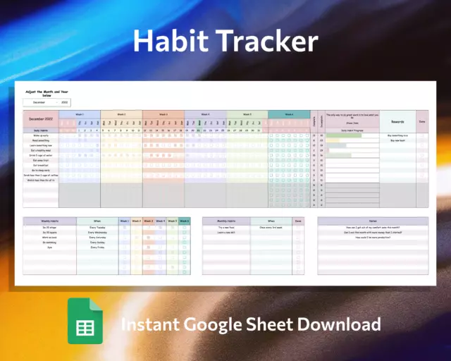 2023 HABIT TRACKER Google Sheet Spreadsheet Template £2.79 - PicClick UK 2023 HABIT TRACKER Google Sheet Spreadsheet Template £2.79 - PicClick UK