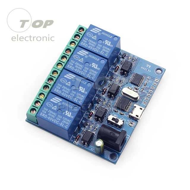 USB 5V 4 Channel Relay Module Smart Switch USB Control Module Serial ...