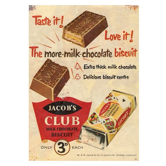 VINTAGE JACOBS CLUB Chocolate Bar Advertising Sign Garage Shed Workshop ...