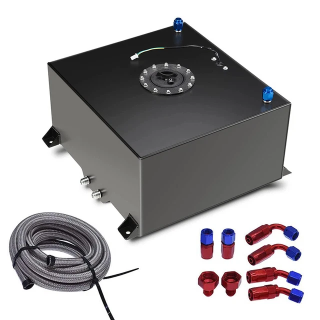 20 GALLON BLACK Aluminum Fuel Cell Gas Tank+Cap+Level Sender+Fuel Line ...