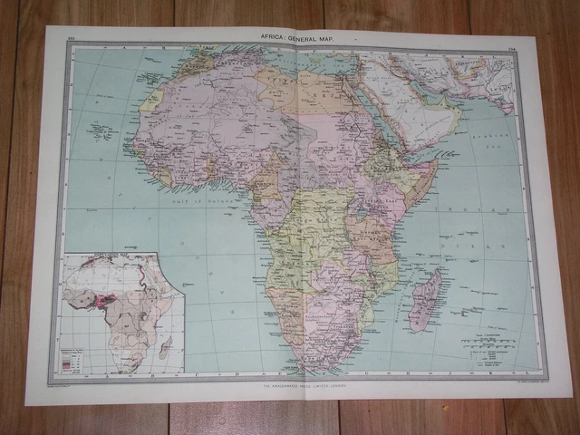 1908 ANTIQUE POLITICAL Map Of Africa British French German Colonies £25 ...