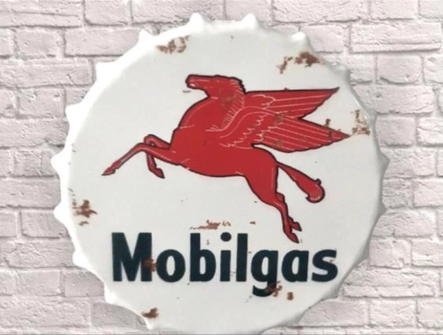 BOTTLE TOP SIGN Metal Mobilgas Mobil Gas Pegasus Vintage Retro Wall ...