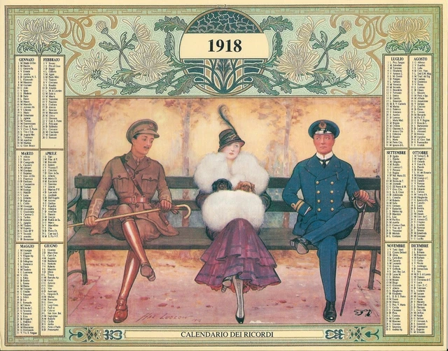 CALENDRIER CALENDARIO DEI Ricordi, année civile 1918, impression ...