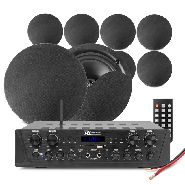 4-ZONE MULTI ROOM Ceiling Speaker System PV240BT Bluetooth Amplifier ...