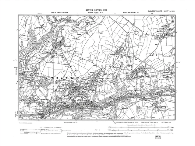 EASTCOMBE, BUSSAGE, WATERLANE, Oakridge, Old Map Gloucestershire 1903 ...