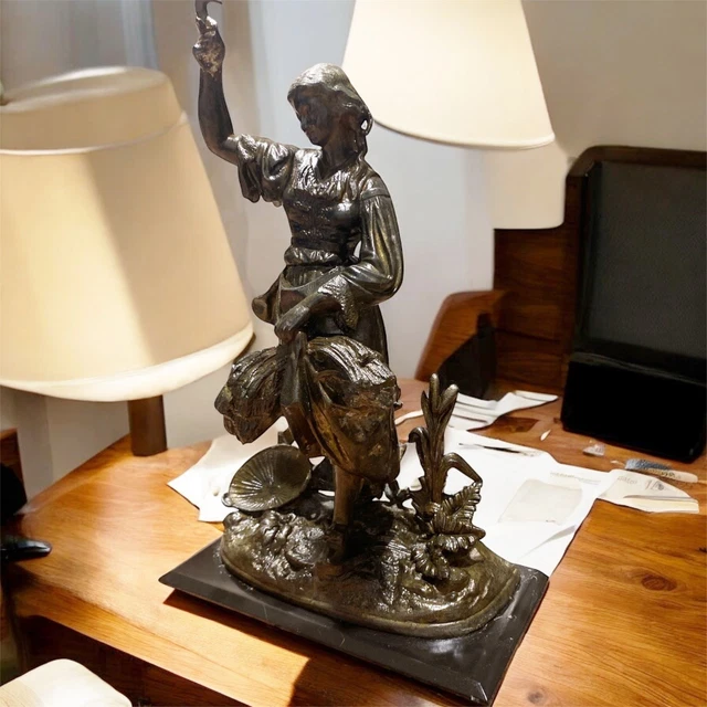 BRONZE ZAMAK SCULPTURE "La Pêcheuse de Moules" (The Mussel Fisherwoman ...