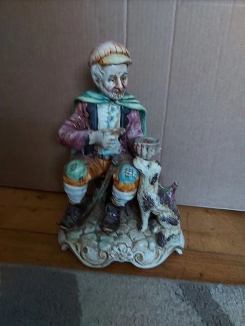LARGE VINTAGE CAPODIMONTE figure of an old Man with a dog - some damage ...
