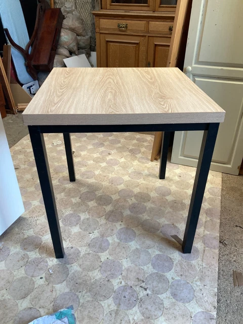 STEFIX BLACK METAL Frame Dining Table Brown Wood Effect Top with ...