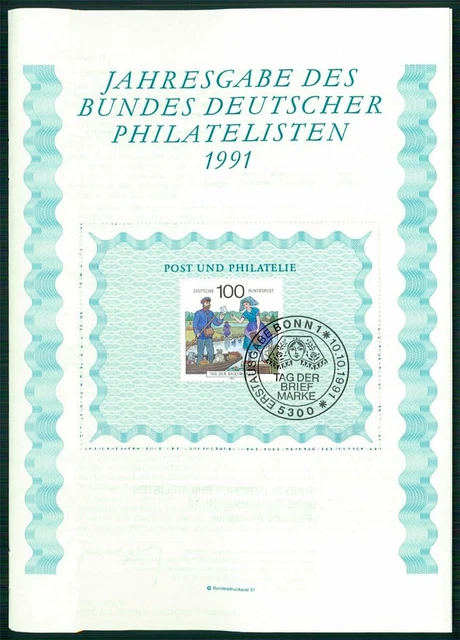 JAHRESGABE BDPH 1991 BLOCK-GEDENKBLATT 13 TAG DER BRIEFMARKE POSTBOTE u512 EUR 3,99 - PicClick DE