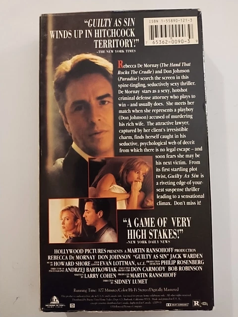 GUILTY AS SIN - Don Johnson (VHS, 1993) **Buy 2 Get 1 Free** £3.56 ...