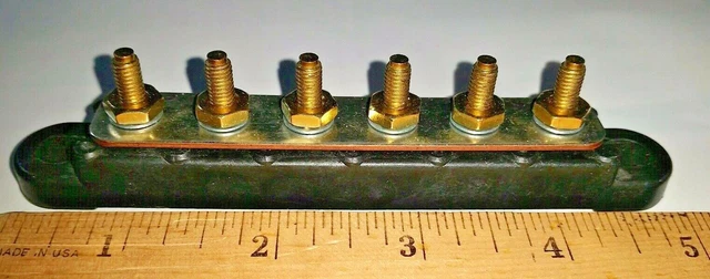 150 AMP BUSBAR 6 POSITION bus bar COMMON 6 GANG 10-32 BRASS STUDS NUTS ...