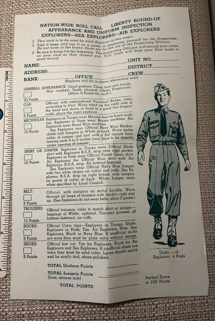 VINTAGE BOY SCOUT Uniform Insignia Inspection FORM BSA Badge Checklist ...