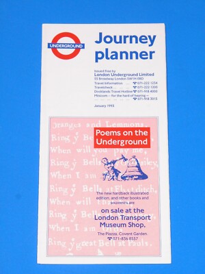 LONDON UNDERGROUND TUBE Map January 1993 Poems On The Underground ...