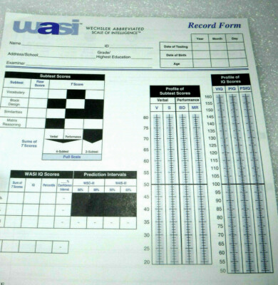 WASI WECHSLER ABBREVIATED Scale of Intelligence Record Form EUR 9,70 ...