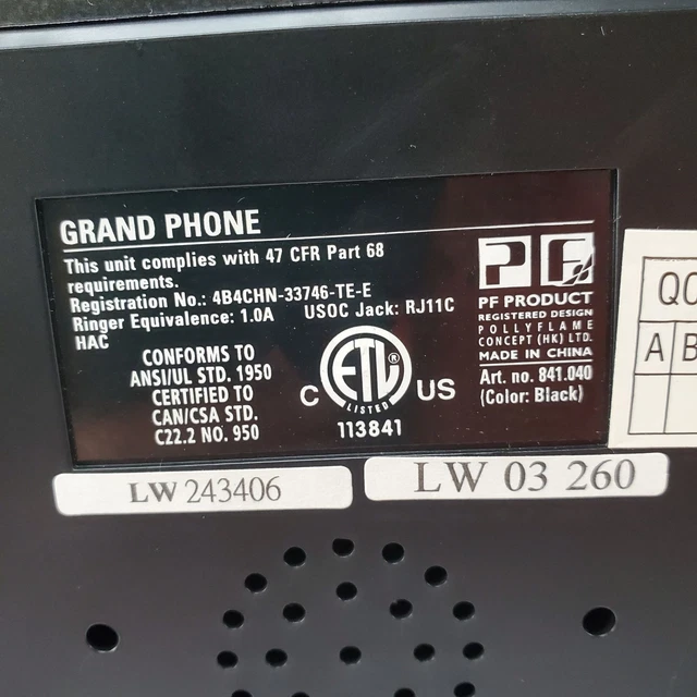 VINTAGE GRAND PHONE Flash Redial Touch Button Retro 1950’s Style Black ...