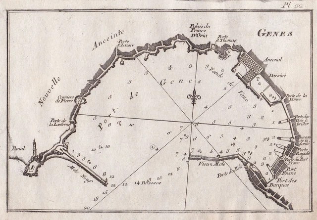 GENOVA LIGURIA ITALIA Italy Italien carta map Karte Roux incisione 1816 ...