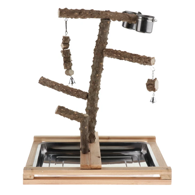 BIRD PLAY STAND Parrot Cockatiel Cockatoo Playground Pepper Wood Stand ...