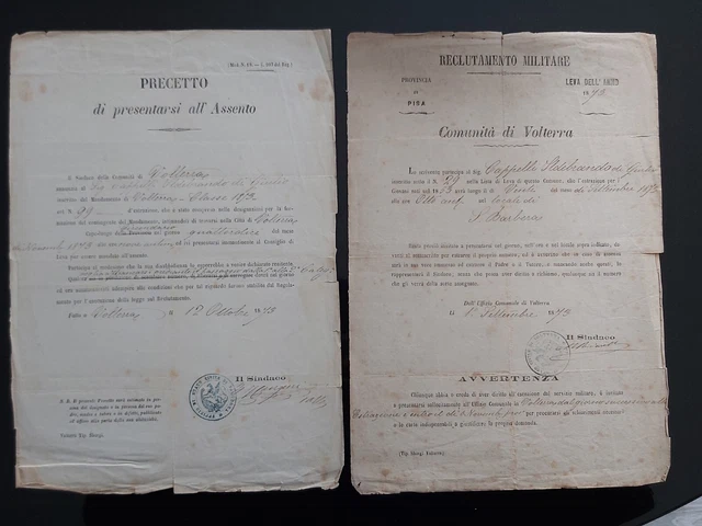 ITALY 2 OLD Documents Act Precept And Military Recruitment Volterra ...