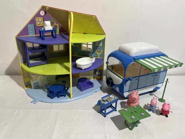 PEPPA PIG FIGURES House Rare Blue Campervan Bundle Mummy George ...