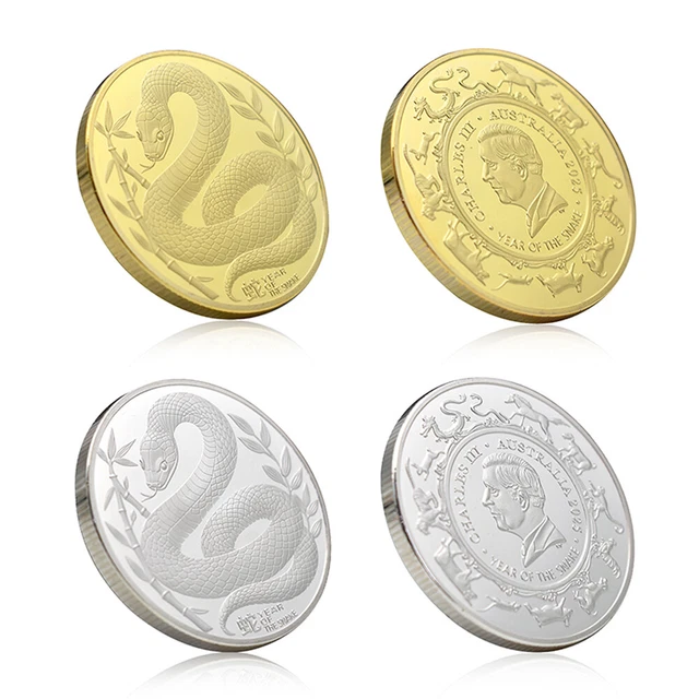 2PC 2025 CHINESE Snake Year Commemorative Coin Metal Charles Challenge ...