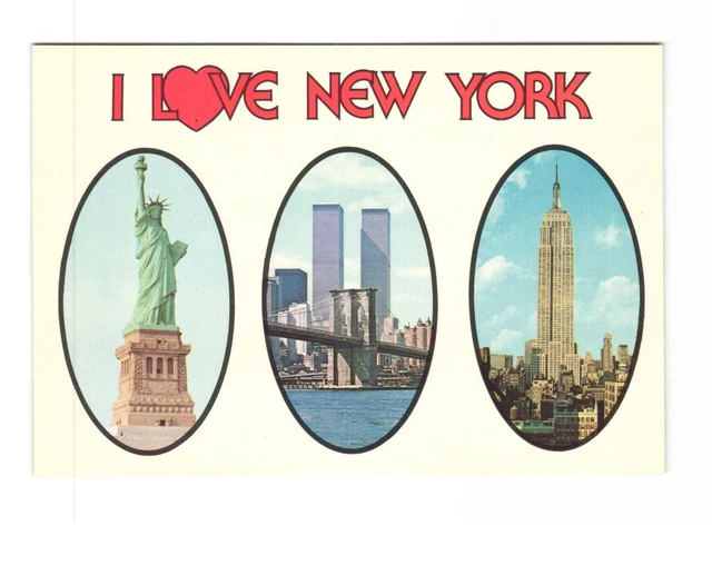I LOVE NEW York vintage postcard unposted WTC EmpireState BLDG Statue ...