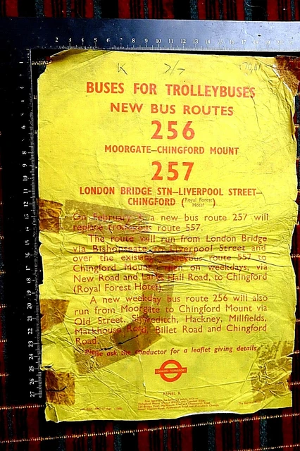 LONDON TRANSPORT BUSES For Trolleybuses Poster New Bus Route 256 257 ...