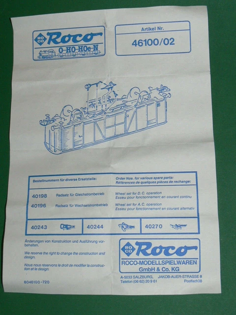 ROCO - ANBAUANLEITUNG / Ersatzteil-Liste für Güterwagen 46100 EUR 1,00 ...