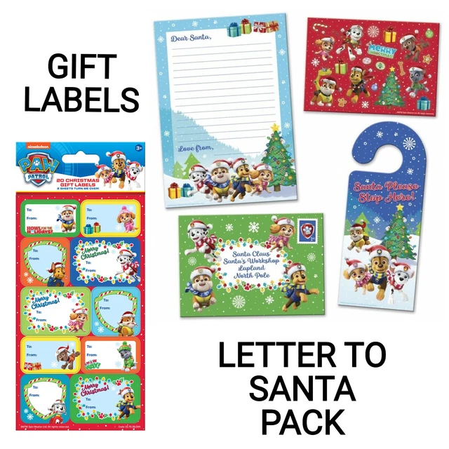 PAW PATROL CHRISTMAS Letter to Santa Pack and Gift Labels Hanger Chase ...