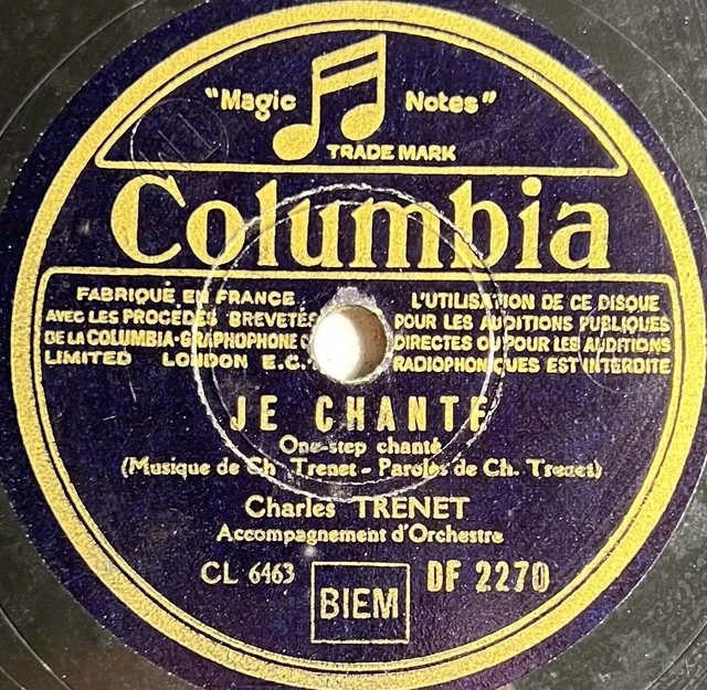 CHARLES TRENET : Je chante / Fleur bleue 78 tours RPM COLUMBIA DF 2270 ...