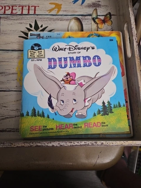 VINTAGE 1977 WALT Disney Disneyland Dumbo Read and Hear Book Record Set ...