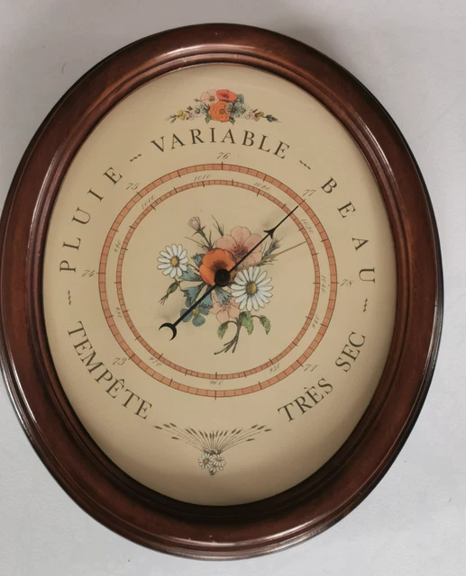 GRAND BAROMÈTRE ANCIEN décor fleurs ovale vintage qui fonctionne EUR 8 ...