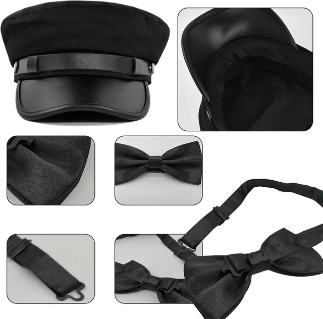 CHAUFFEUR COSTUME SET - 5pc Unisex Fancy Dress Hat Tie Glasses Gloves £ ...