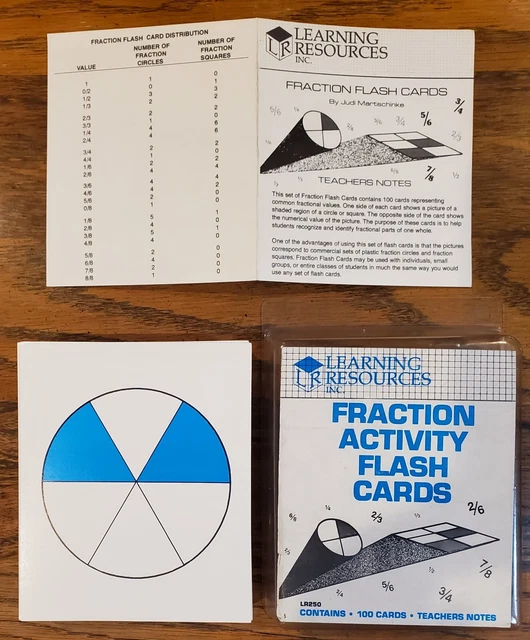 LEARNING RESOURCES FRACTION Activity Flash Cards w/Teacher's Notes 100 ...
