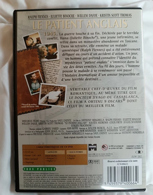 DVD - LE PATIENT ANGLAIS - Ralf FIENNES - Juliette BINOCHE - Willem DAFOE EUR 2,50 - PicClick FR