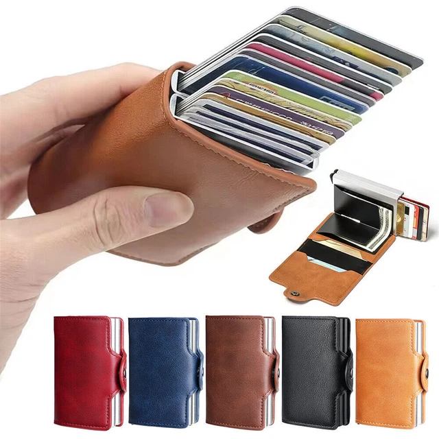 RFID BLOCKING WALLET Auto Pop up Credit Card Holder Leather Metal Money ...